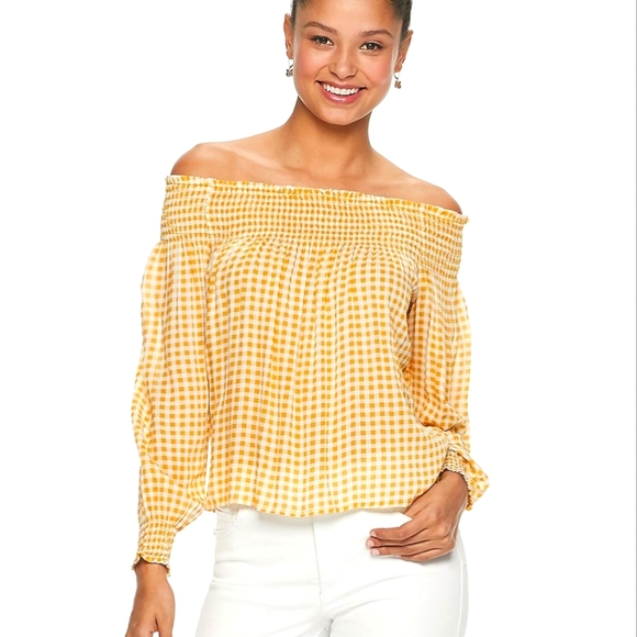 Tops | 335 Last 1 Gold Rush Smocked Yoke And Cuff Off The Shoulder Top ...